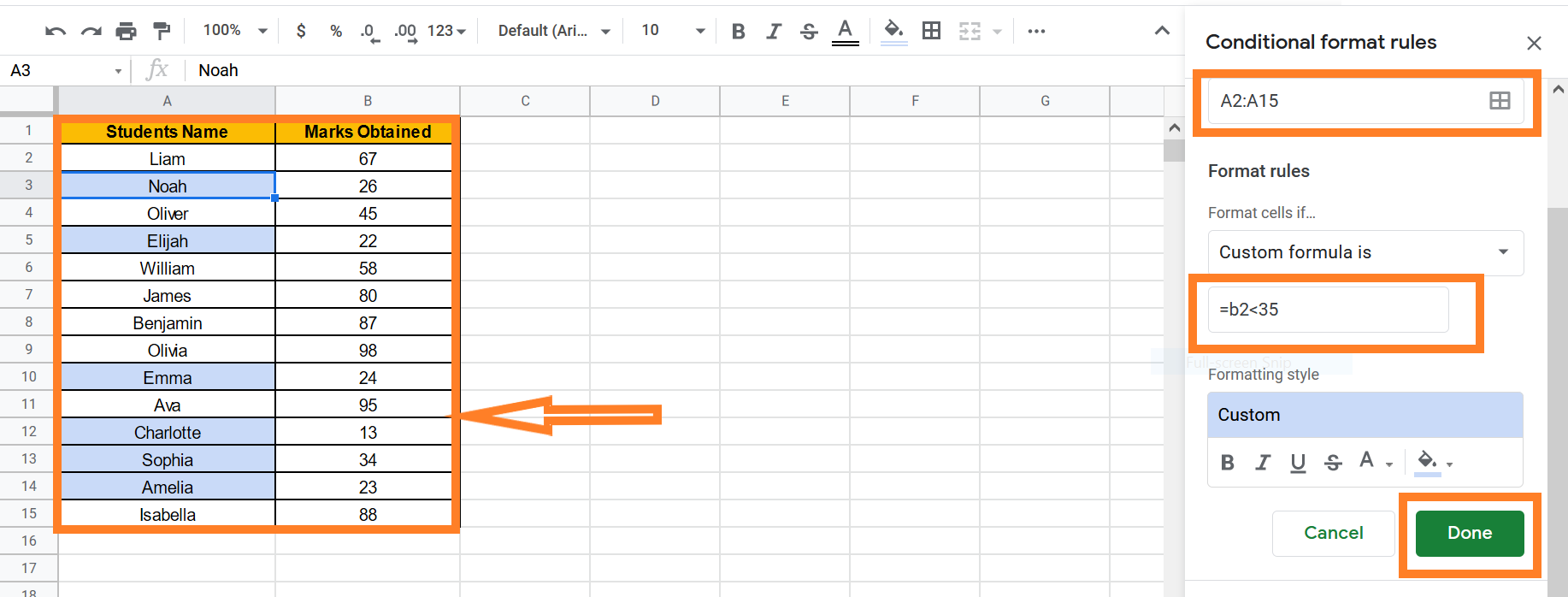 Conditional Formatting Based On Another Cell Value In Google Sheets 
