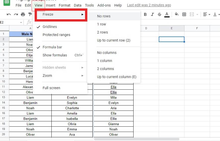 How To Quickly Freeze Lock Rows In Google Sheets Freeze Or UnFreeze Rows Columns Google 