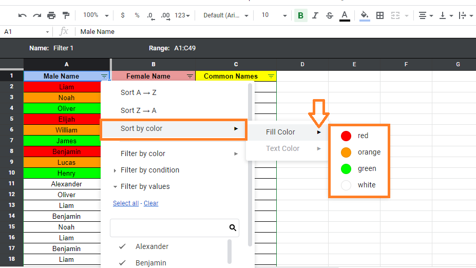 How To Sort By Color In Google Sheets Multiple Color Sort Filter By Color Google Sheets Tips