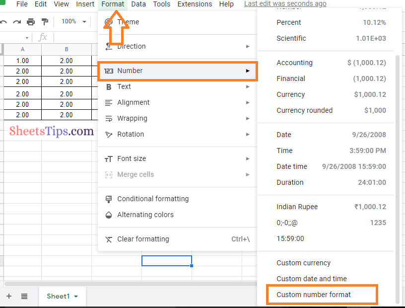 How To Change And Create Custom Number Format In Google Spreadsheet 
