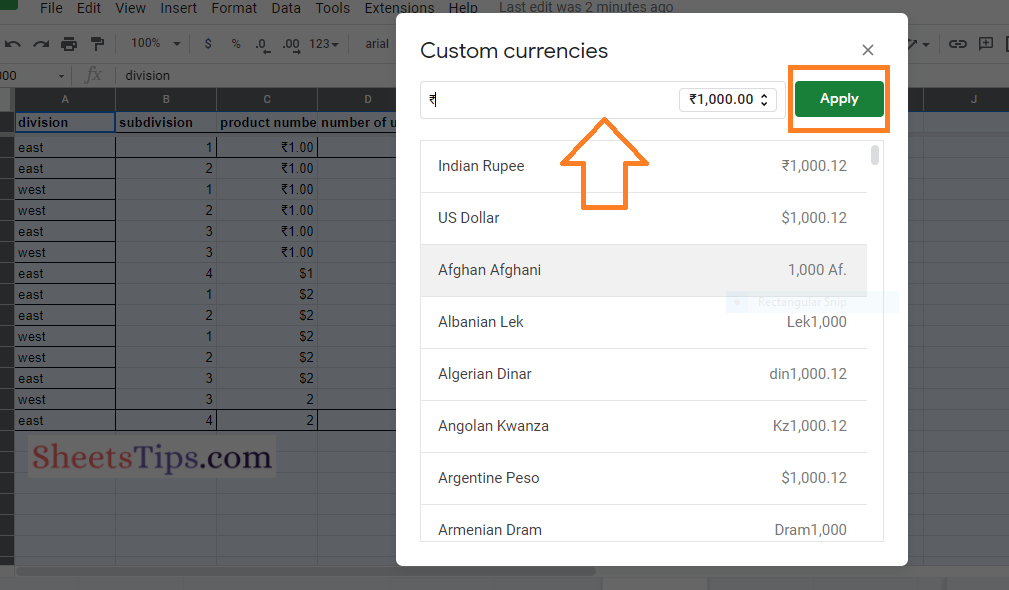 How To Change Currency Symbol In Google Sheets Set Custom Currency 