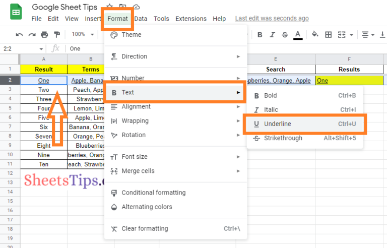 How To Add Underline Format In Google Sheets Underline Cells Rows Text In Spreadsheet 