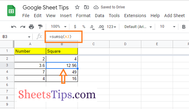 Square Numbers In Google Sheets How To Square A Number In Google Sheets Google Sheets Tips